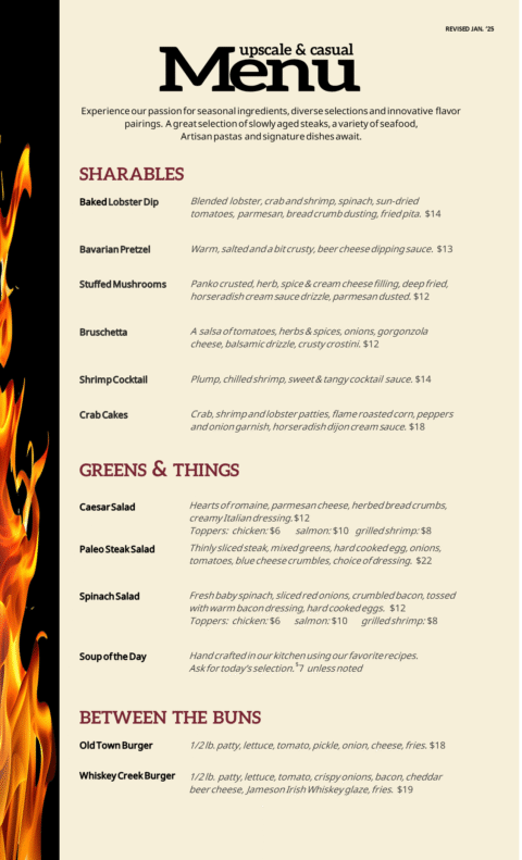 Steakhouse | Bar & Grill | Flame Grill & Bar Menu | Carbondale